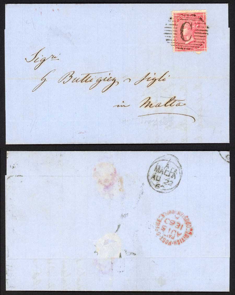 British Levant SG Z90 4d Rose on Cover from Constantinople to Malta ...