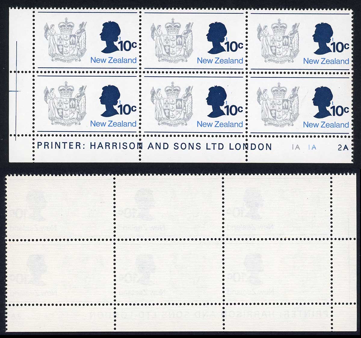 New Zealand 1973 (Variety) 10c Coat of Arms plate block missing red U/M ...