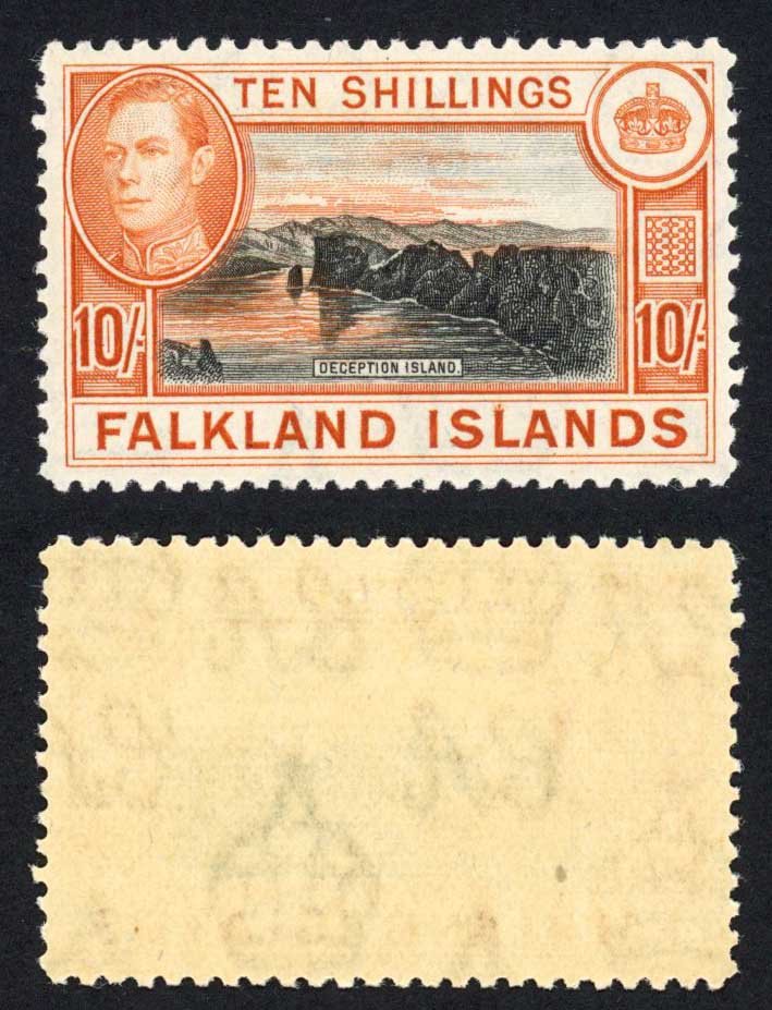 Falkland Is SG162 10/- Black and Orange-brown M/M Cat 200 pounds – Mark ...