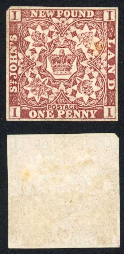 Newfoundland SG1 1d Brown-purple Thick Mesh Paper No Gum Cat 200 pounds ...
