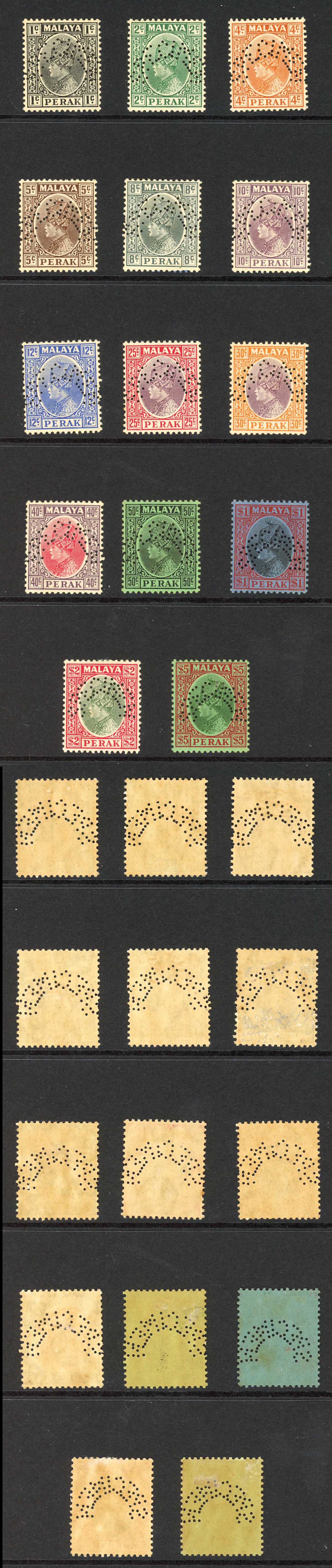 Malaya Perak 1935/37 set less 6c Perforated SPECIMEN SG 88s/91s 93s ...