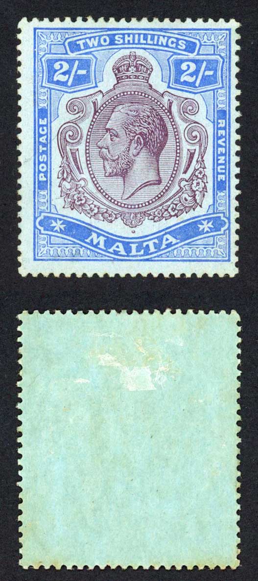 Malta SG86a 2/- Dull purple and blue/grey-blue M/M Cat 85 pounds – Mark ...