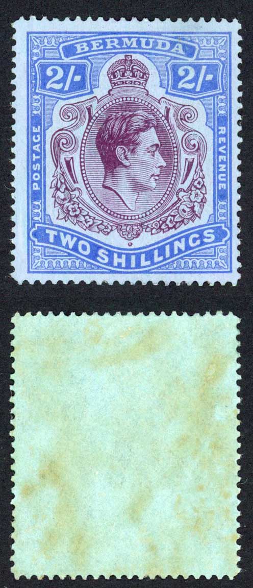Bermuda SG116b 2/- Deep Purple and Ultra/grey-blue Line Perf 14.25 M/M ...