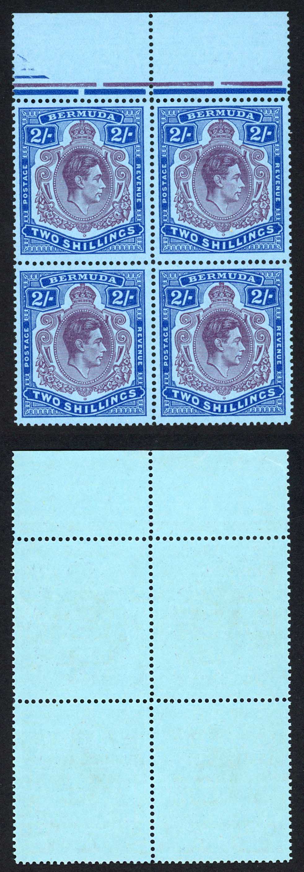 Bermuda SG116d 2/- Purple and Deep blue/pale blue U/M Cat 52+++ pounds ...