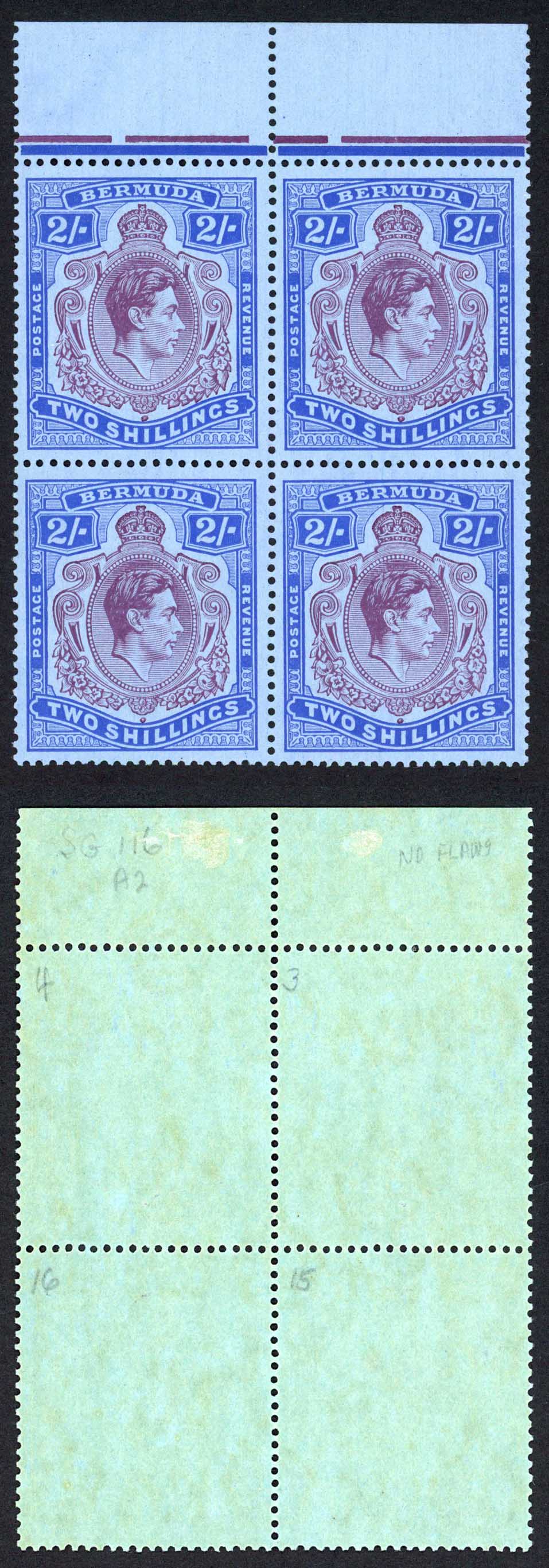 Bermuda SG116 2/- Deep Purple and Ultra/grey-blue U/M (mounted in ...