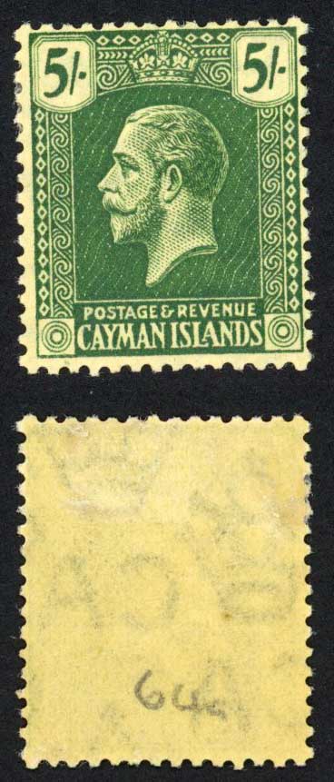Cayman Is SG64a 5/- Deep Green/pale yellow Wmk MCA M/M Cat 100 pounds ...