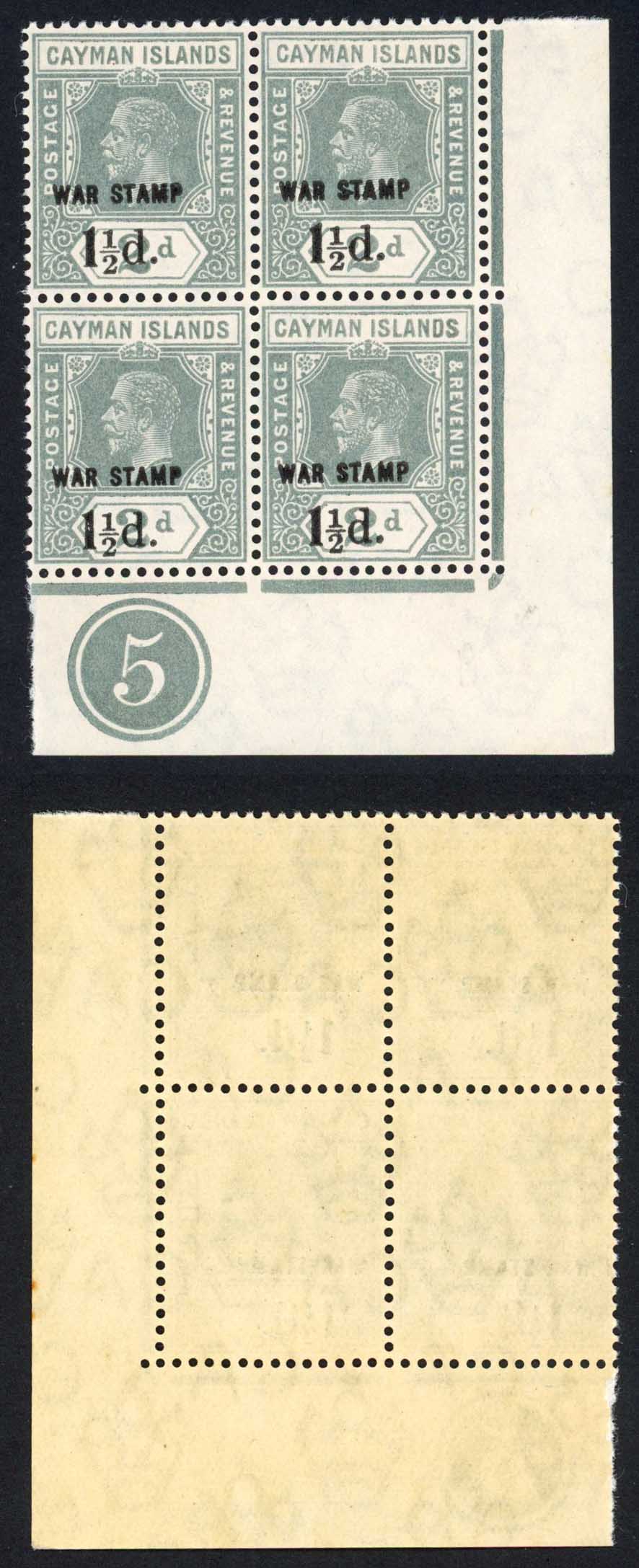 Cayman Is SG58 1/2d on 2d Grey U/M Plate Block U/M Cat 24++++ pounds ...