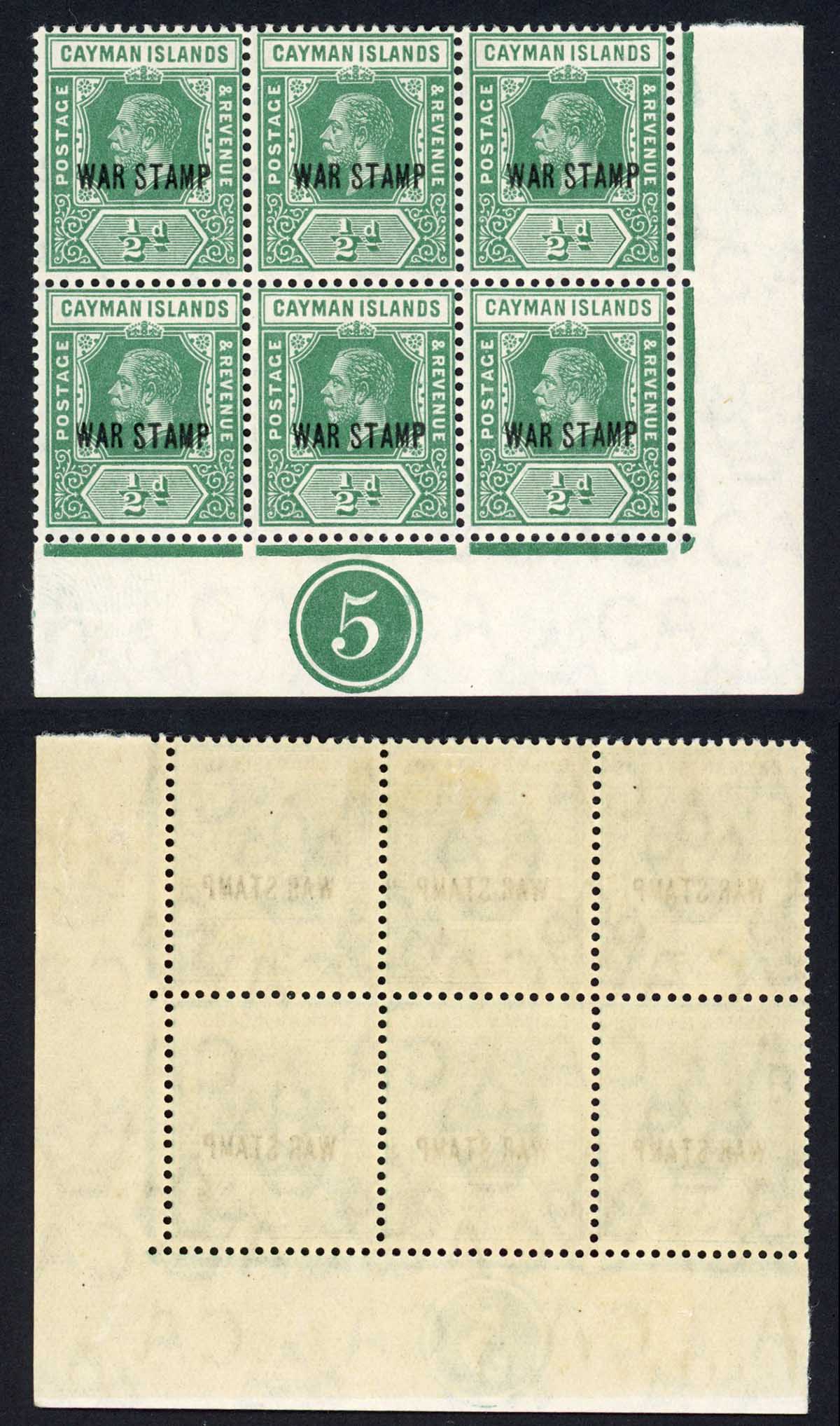 Cayman Is SG57 1/2d War Stamp Plate Block of Six 4 x U/M – Mark Bloxham ...