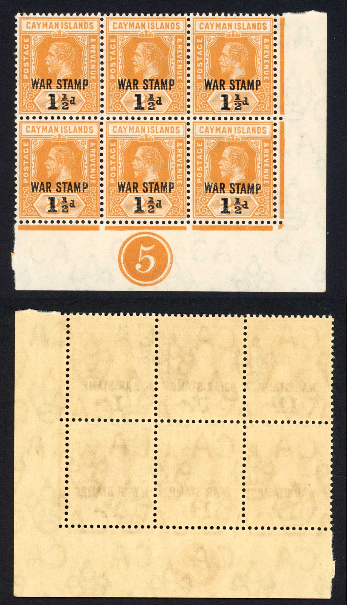 Cayman Is SG59 1/2d on 2 1/2d War Stamp Plate Block of Six U/M – Mark ...