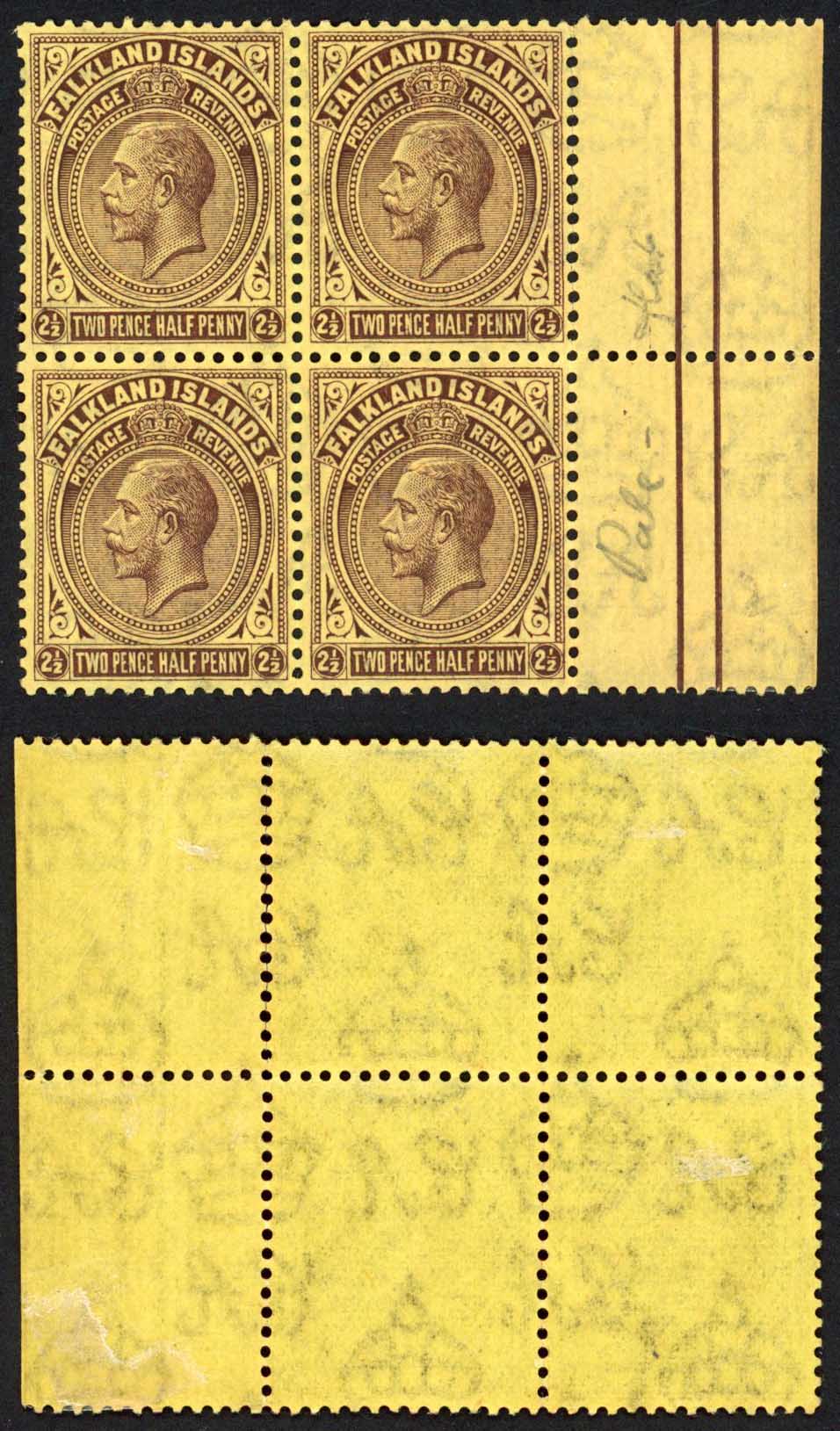 Falkland Is SG77a 2 1/2d Deep purple/pale yellow Wmk Script M/M Cat 22 ...