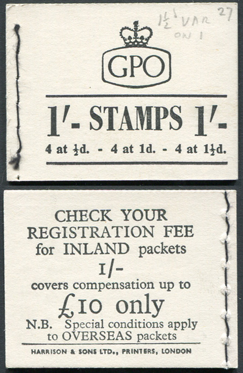 K2 1/- Wmk St Edwards Crowns Back Cover 10 pound only. Inland letter ...